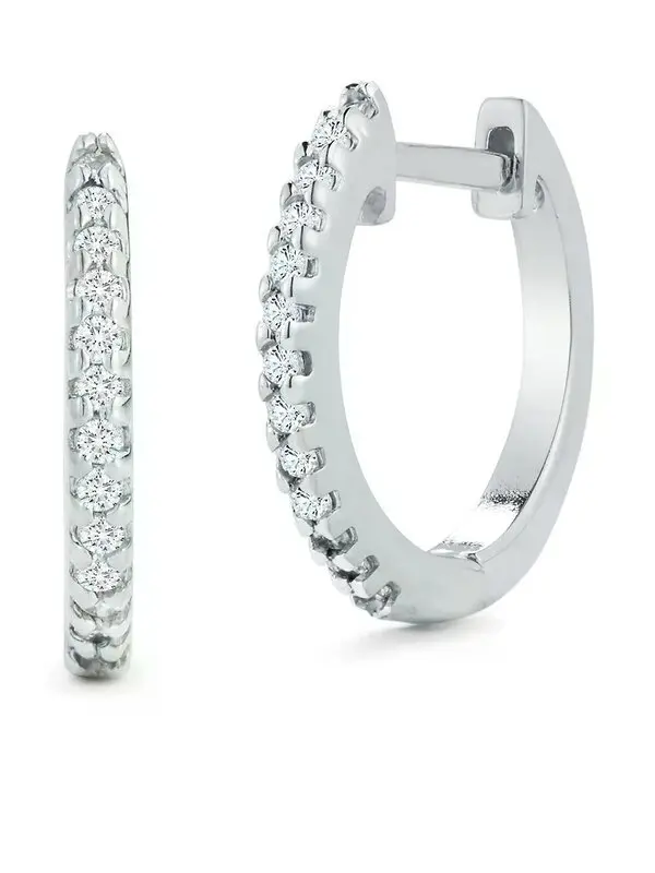 Mateo 14kt White Gold 12mm Diamond Huggie Hoops - Silver