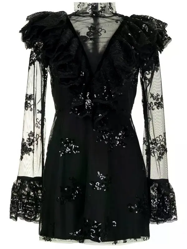 MACGRAW Sheer Panel Sequin Mini Dress