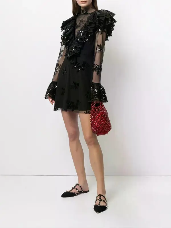 MACGRAW Sheer Panel Sequin Mini Dress