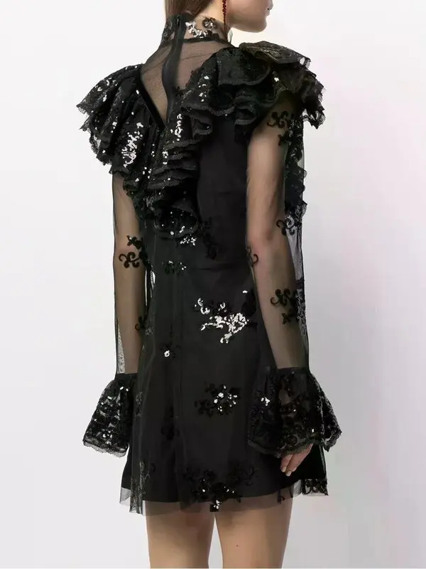 MACGRAW Sheer Panel Sequin Mini Dress