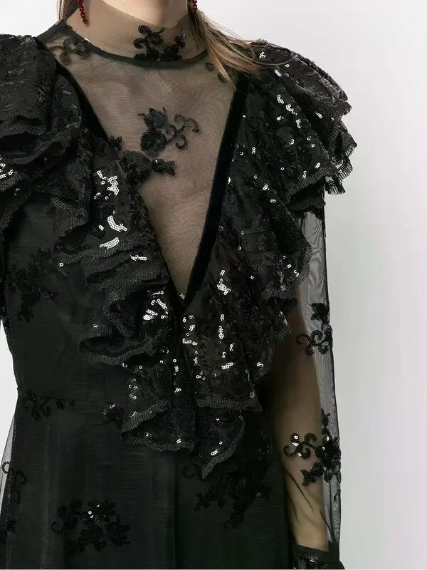 MACGRAW Sheer Panel Sequin Mini Dress