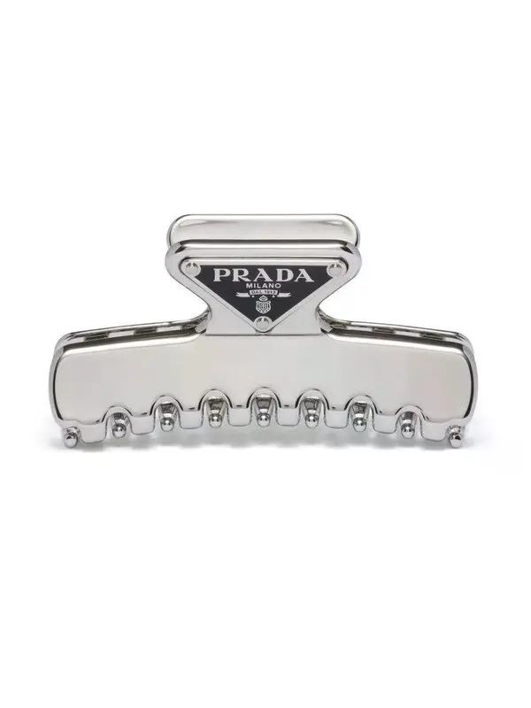 Prada Triangle Logo Claw Clip - Silver