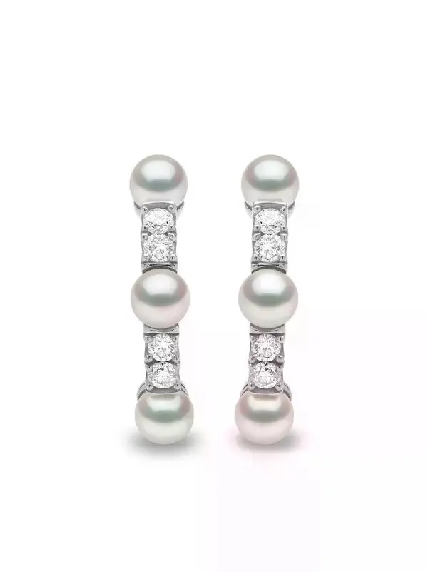 Yoko London 18kt White Gold Akoya Pearl And Diamond Hoop Earrings - Silver