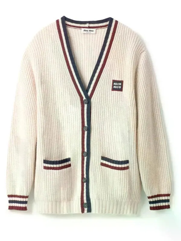 Miu Miu Stripe-detail V-neck Cardigan - Neutrals