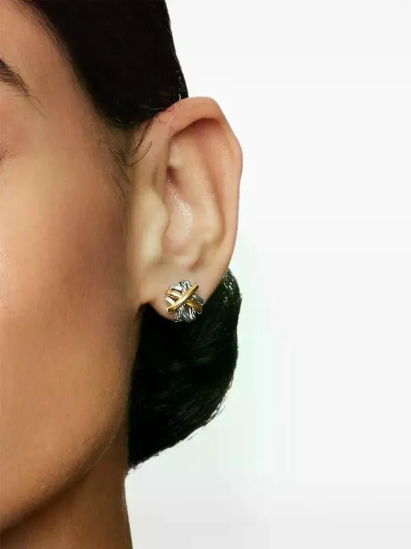 David Yurman 18kt Yellow Gold And Sterling Crossover Stud Earrings