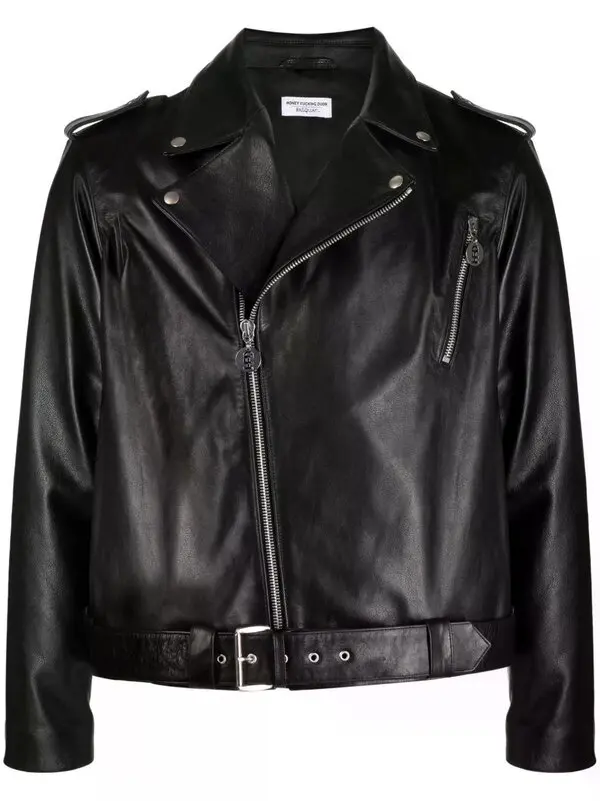 HONEY FUCKING DIJON Slogan-print Leather Biker Jacket - Black