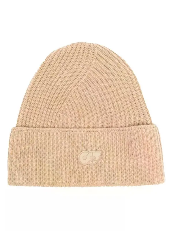 ALPHA TAURI Logo-patch Ribbed-knit Beanie - Neutrals