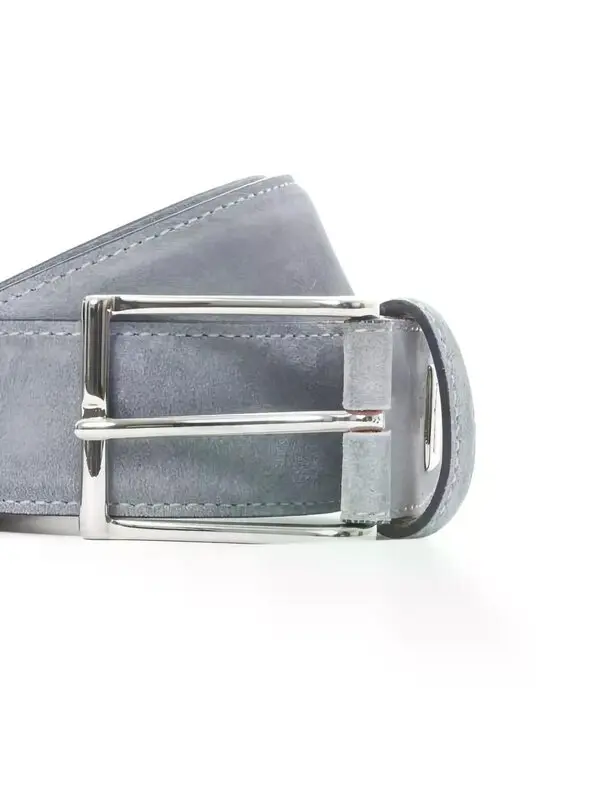 Santoni Wide Suede Belt With Polished Metal Buckle