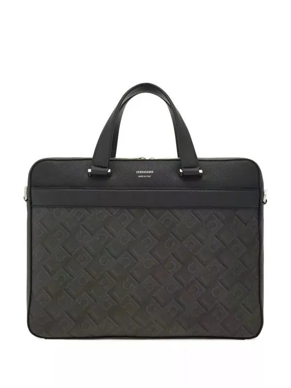 FERRAGAMO Logo-stamp Leather Briefcase - Grey