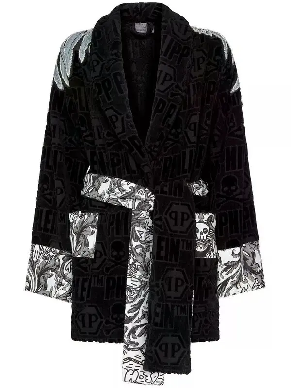 Philipp Plein Silver Eagle Short Bathrobe - Black