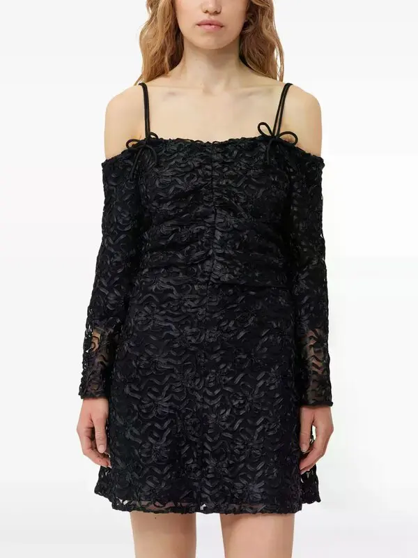 GANNI Off-shoulder Bow-pattern Minidress