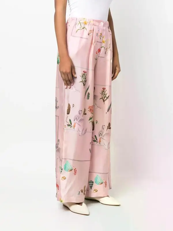LANVIN Foliage-print Silk Palazzo Trousers