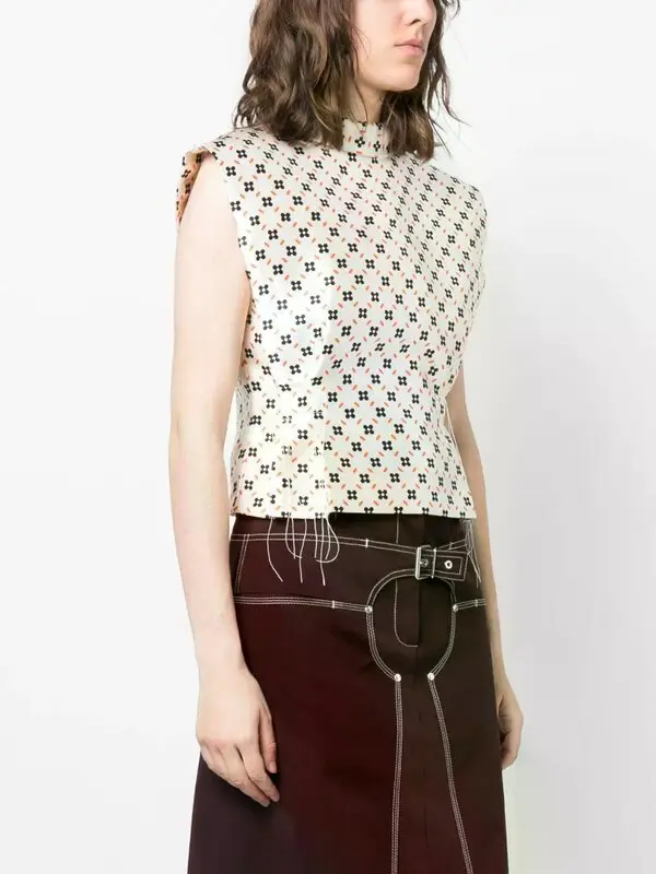 LANVIN Floral-print Sleeveless Blouse - Neutrals