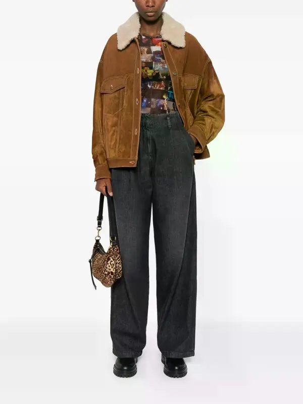 GOLDEN GOOSE Tobacco Suede Jacket With Shearling Collar