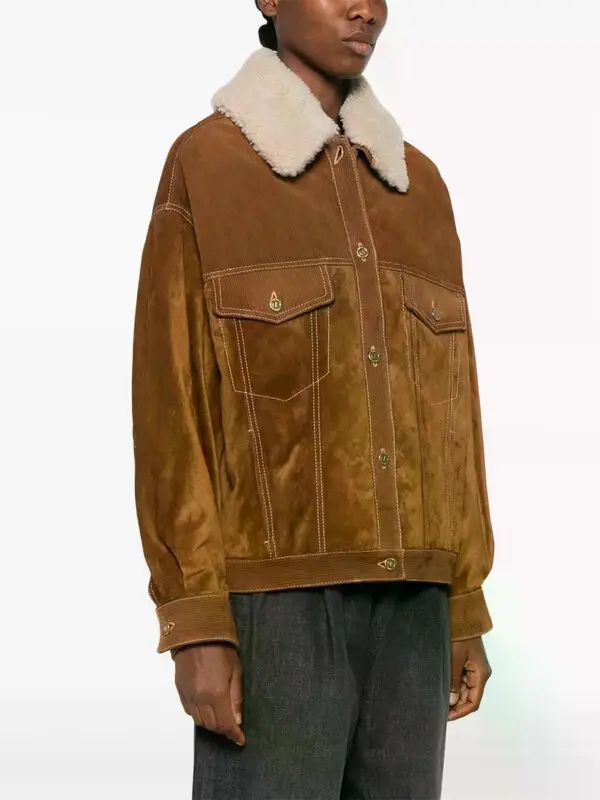 GOLDEN GOOSE Tobacco Suede Jacket With Shearling Collar