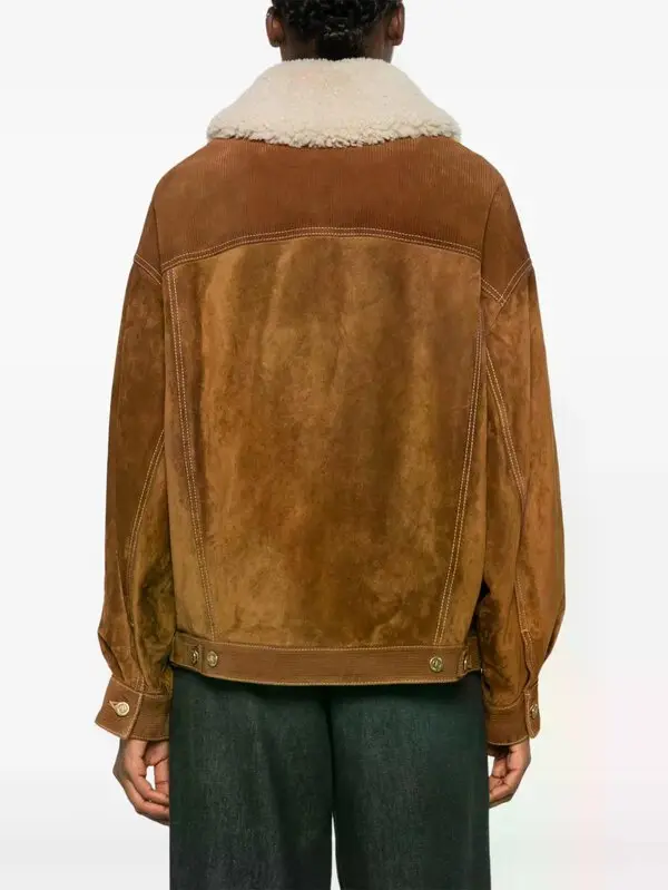 GOLDEN GOOSE Tobacco Suede Jacket With Shearling Collar