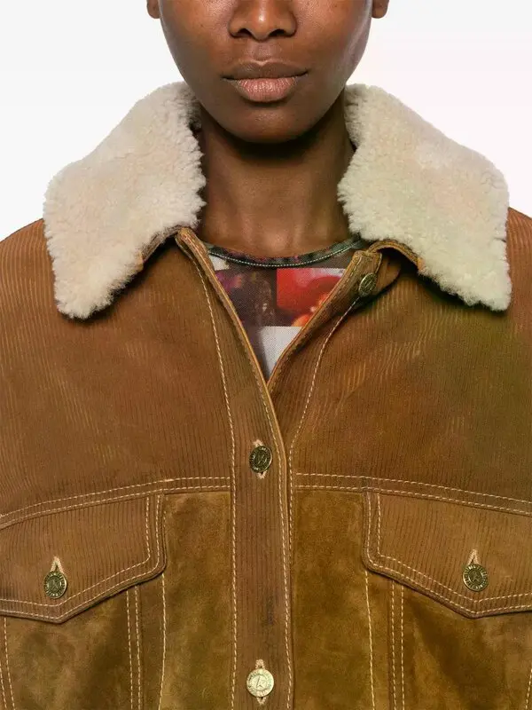 GOLDEN GOOSE Tobacco Suede Jacket With Shearling Collar