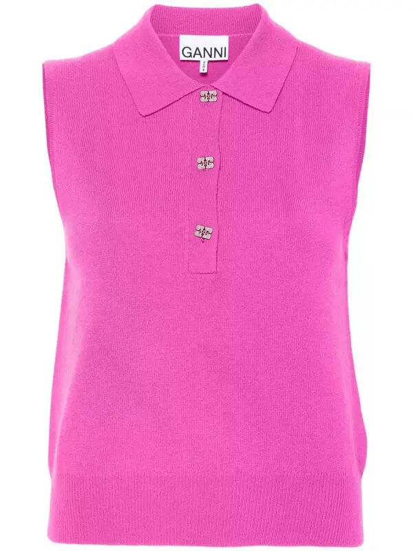 GANNI Logo-buttons Sleeveless Top