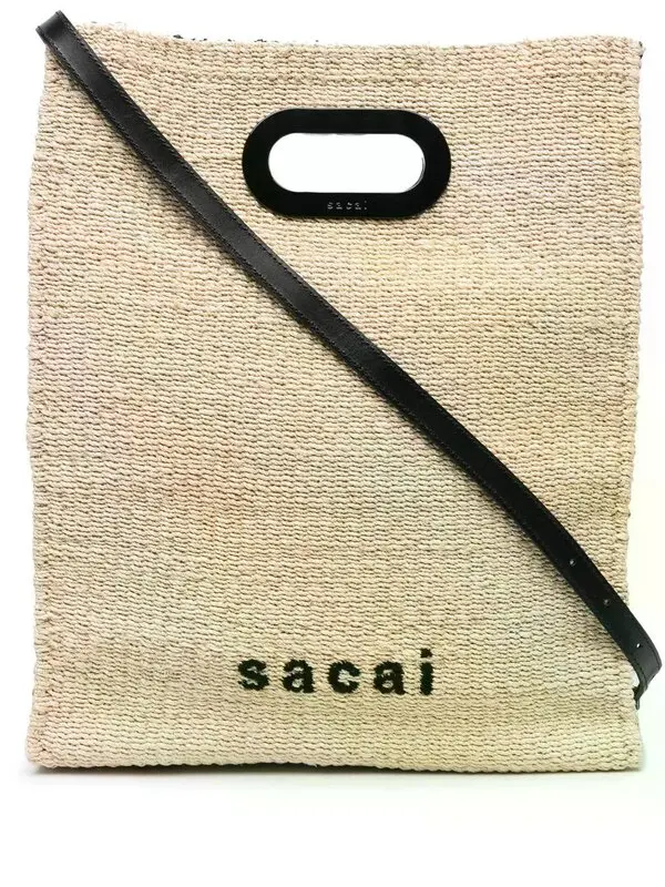 Sacai Logo-embroidered Woven Tote - Neutrals