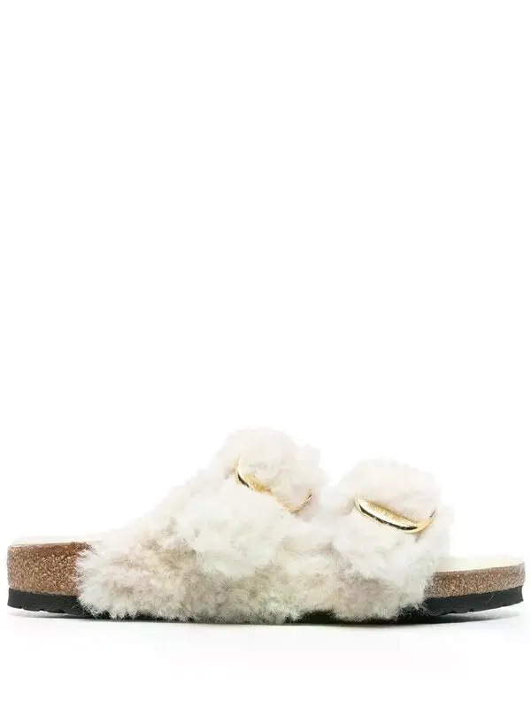 BIRKENSTOCK Buckle-fastening Shearling Slides - Neutrals