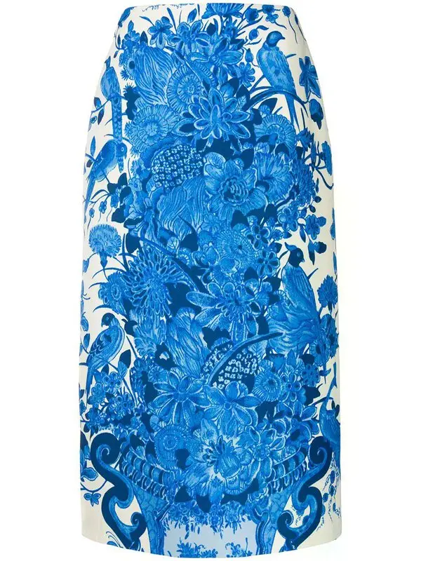 Valentino Garavani Floral-print Mid-length Skirt - Blue