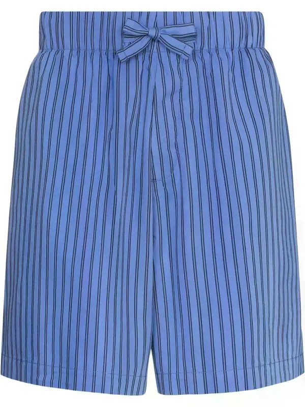 TEKLA Striped Drawstring Pajama Shorts - Blue