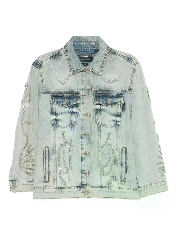 Philipp Plein Crystal-embellished Denim Jacket - Blue