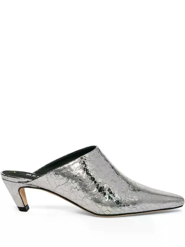 MSGM Metallic Embossed Crocodile Leather Mules