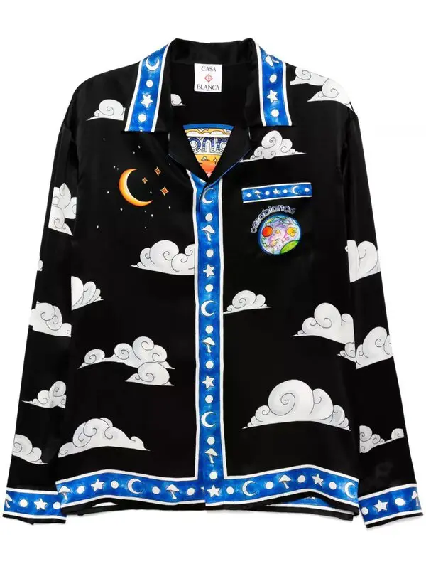 Casablanca Long-sleeved Cuban-collar Shirt - Black