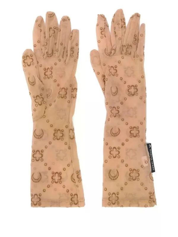 MARINE SERRE Mesh Flock Gloves With Moonogram Pattern - Neutrals