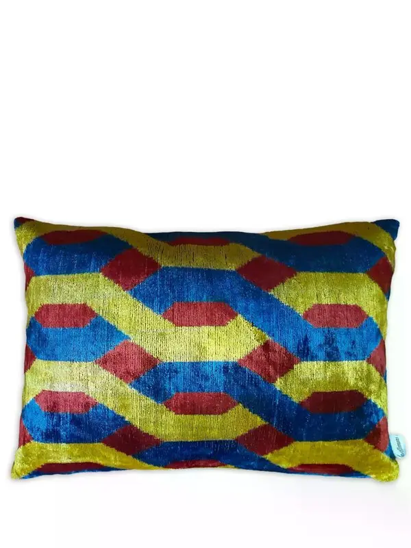 LES-OTTOMANS Geometric-print Velvet Cushion - Multicolour