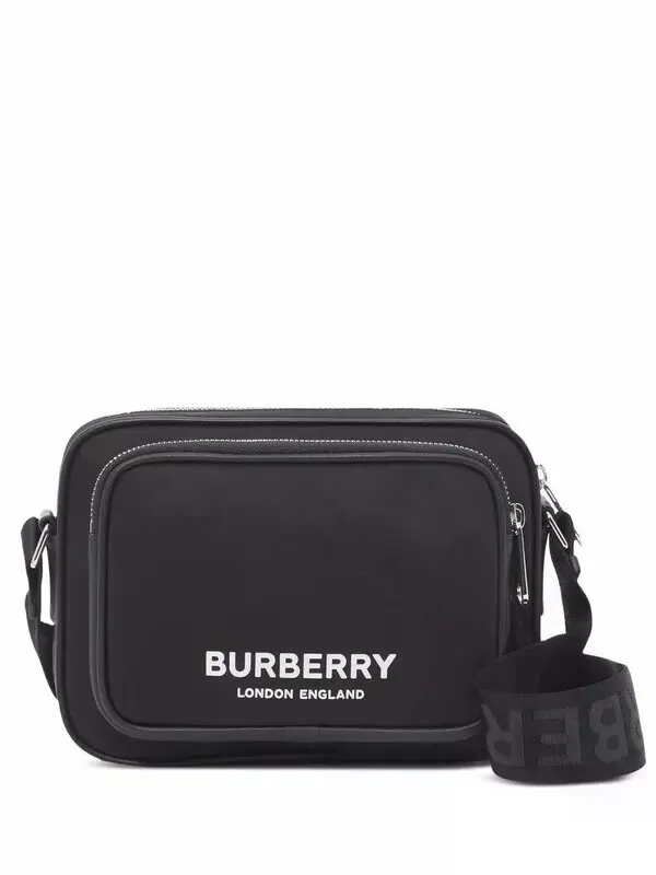 Burberry Nylon Crossbody Bag With Jacquard Logo Strap - Black