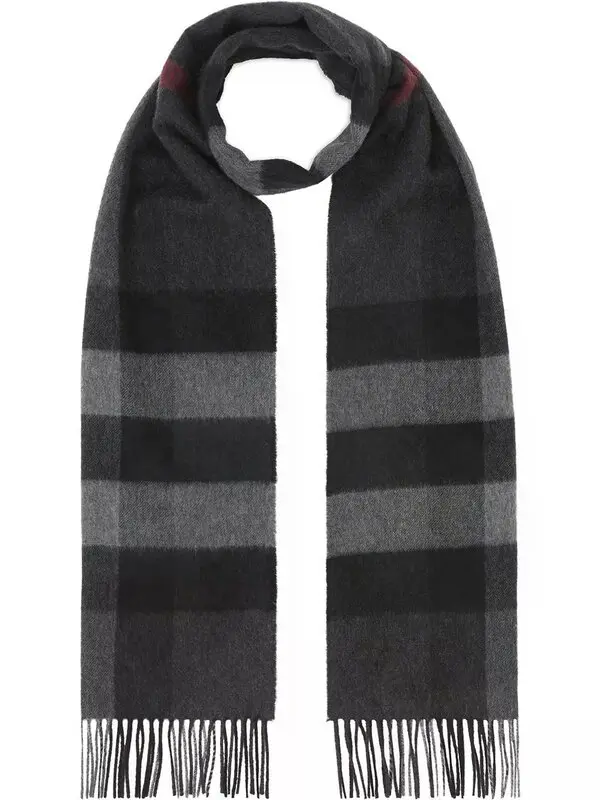 Burberry Plaid-check Fringed Cashmere Scarf
