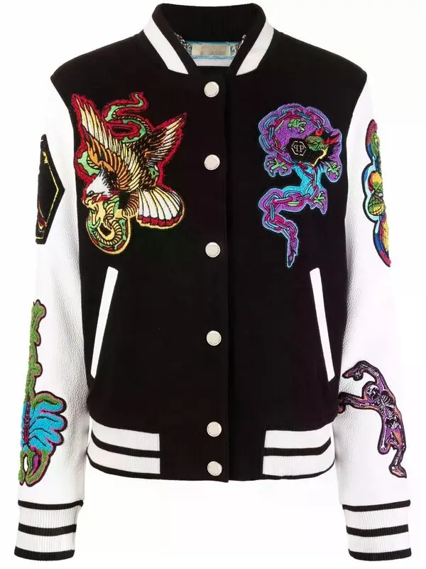 Philipp Plein Embroidered Patches Varsity Jacket - Black