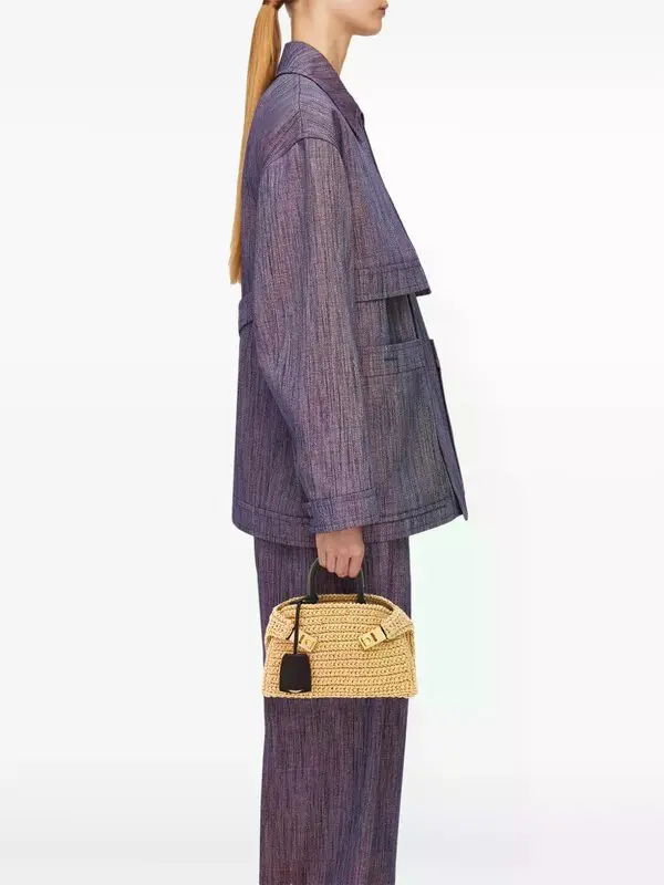 FERRAGAMO Mini Hug Woven Raffia Tote Bag