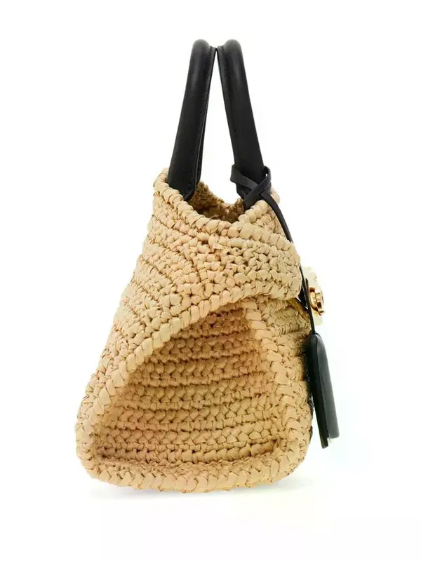 FERRAGAMO Mini Hug Woven Raffia Tote Bag