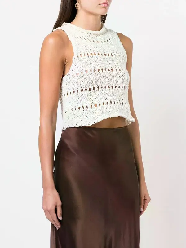Voz Flammé Knitted Crop Top - White