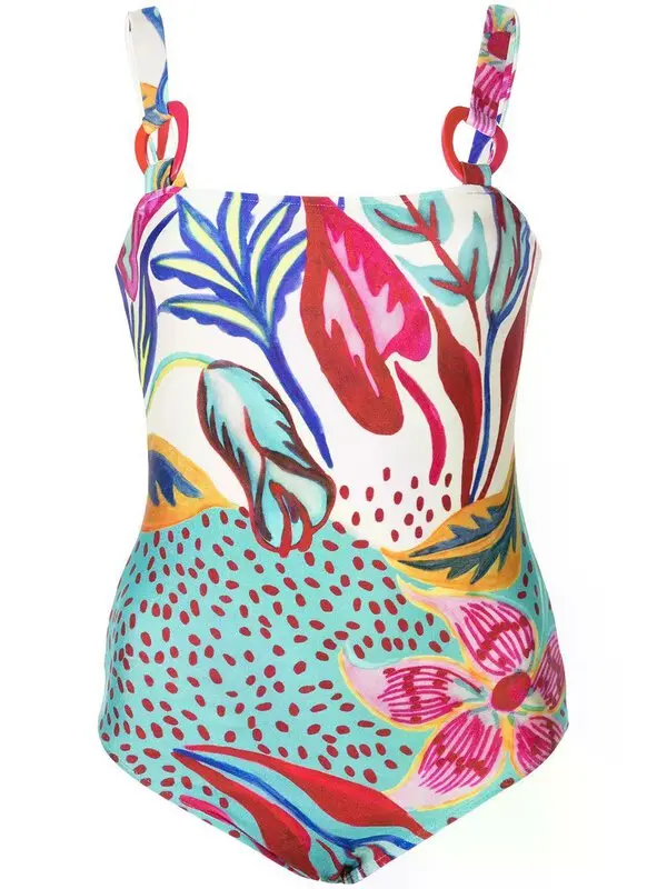 PatBO Flora Square-neck Swimsuit - Blue