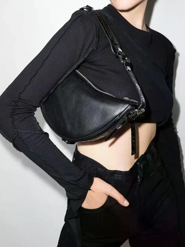 By Far Grained Leather Curved Shoulder Bag