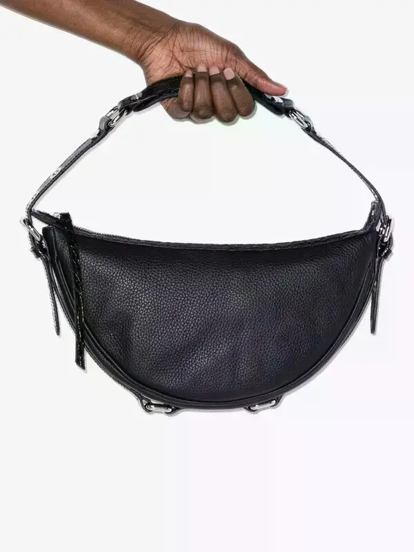 By Far Grained Leather Curved Shoulder Bag
