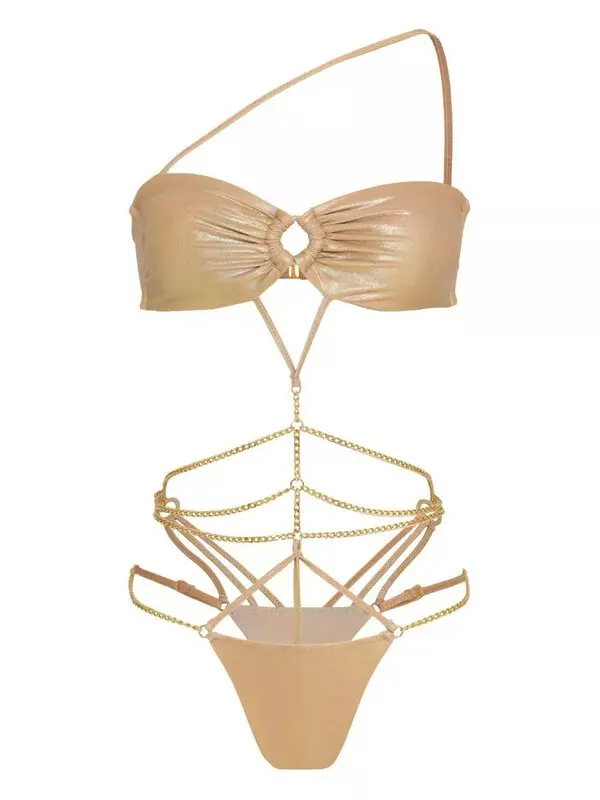 AMIR SLAMA Metallic Bikini With Chain-link Detailing - Gold