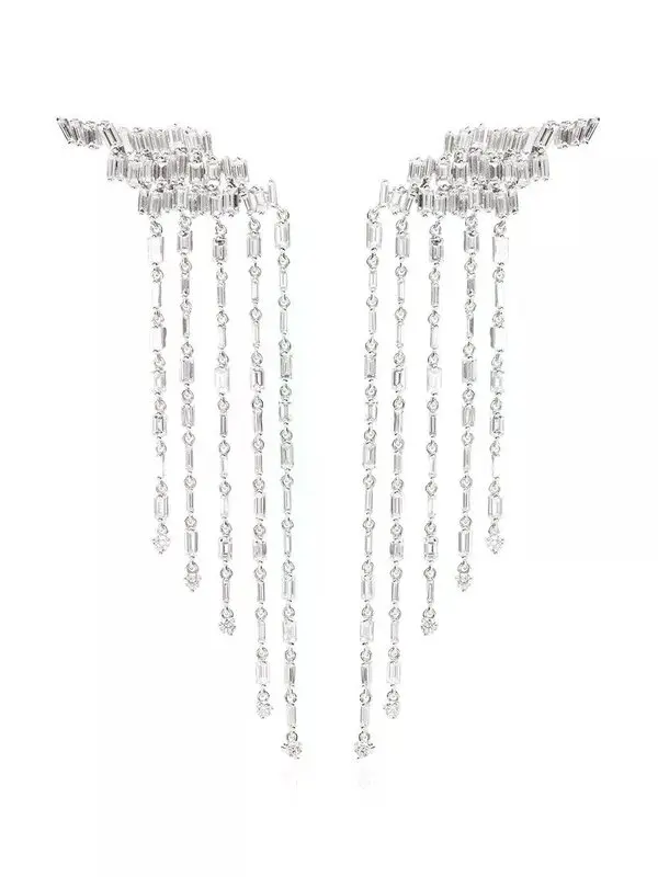 SUZANNE KALAN 18kt White Gold Fireworks Diamond Fringe Drop Earrings - Silver