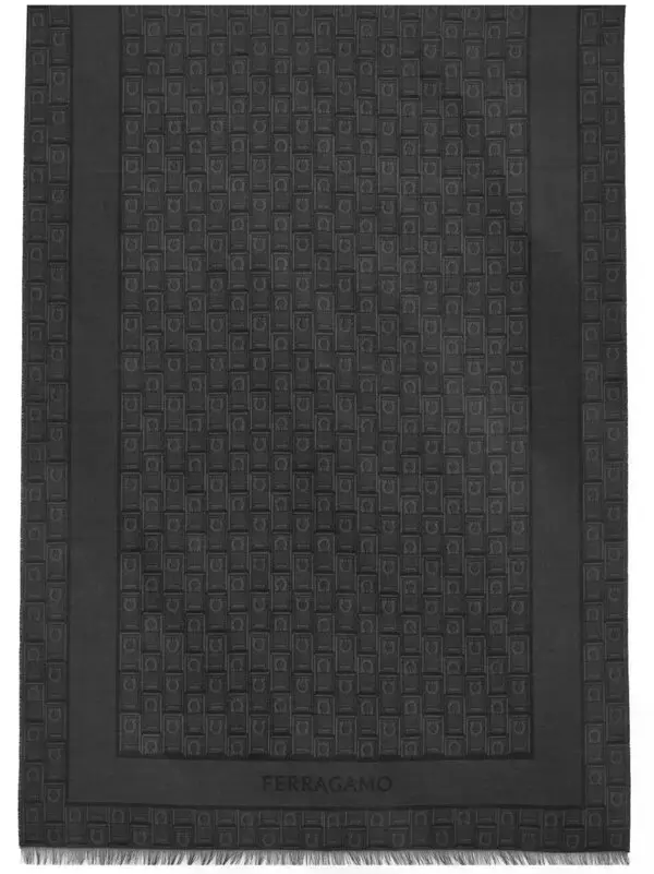 FERRAGAMO Gancini Monogram-jacquard Scarf - Black