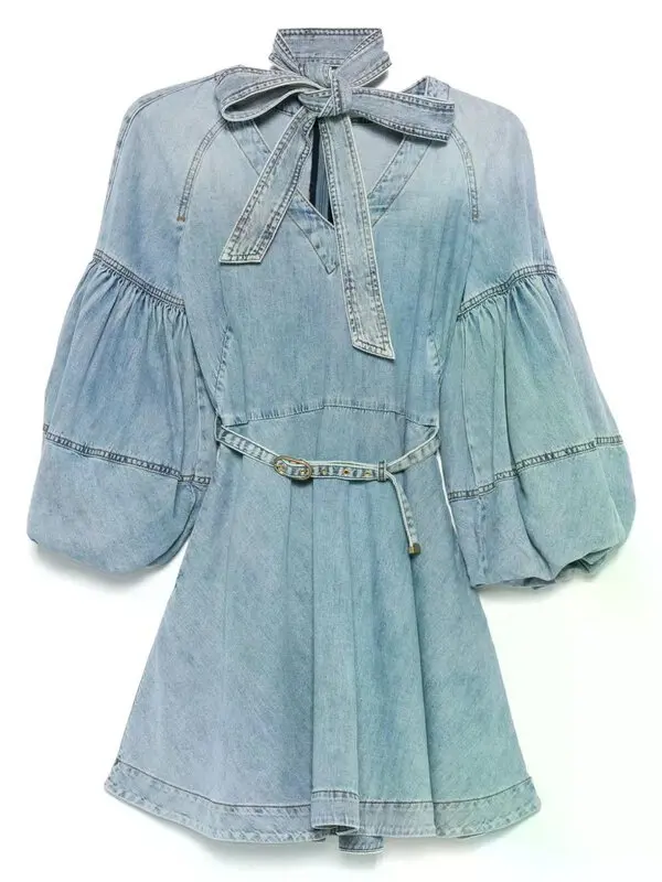 Zimmermann Tie-neck Denim Mini Dress - Blue