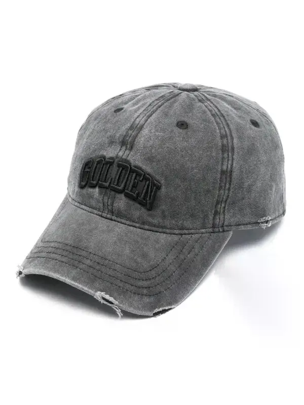 GOLDEN GOOSE Logo-embroidered Distressed Cap - Grey