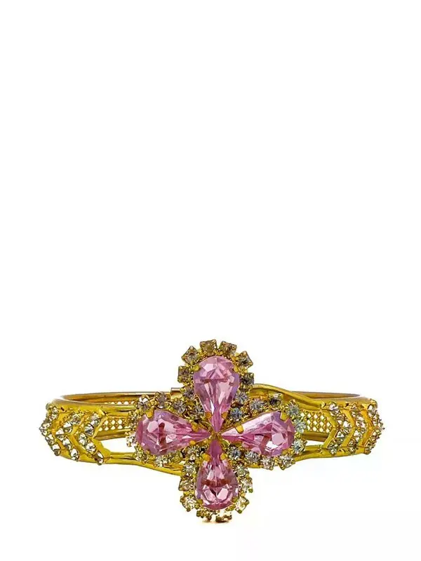 JENNIFER GIBSON JEWELLERY Vintage Victorian Inspired Teardrop Crystal Cuff - Pink