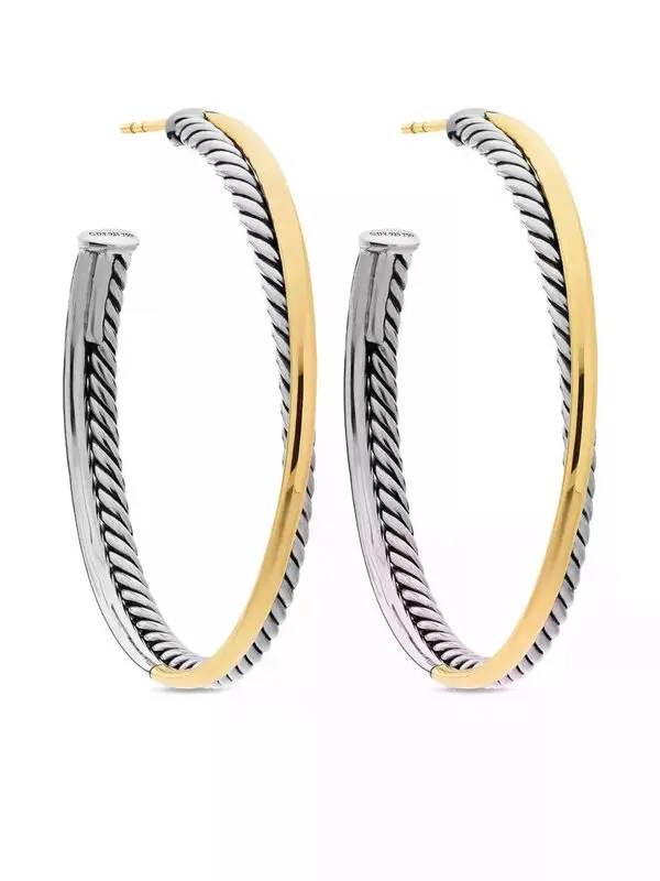 David Yurman 18kt Yellow Gold And Sterling Crossover Hoop Earrings - Silver