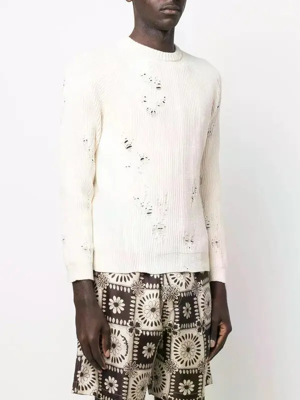 LANEUS Ripped Ribbed-knit Jumper