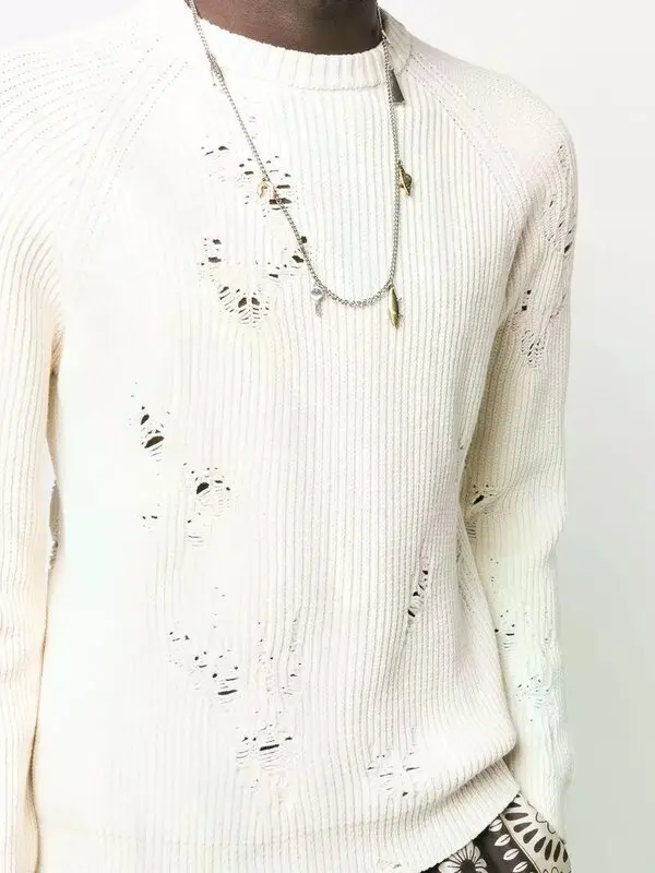 LANEUS Ripped Ribbed-knit Jumper