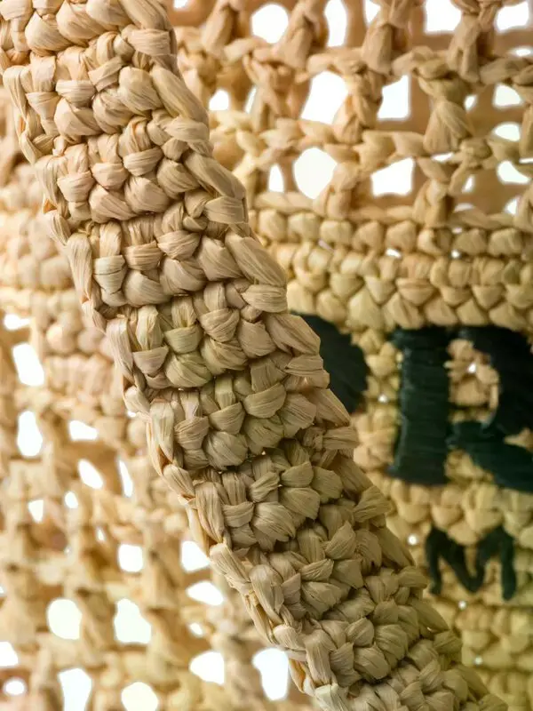 Prada Raffia Crochet Tote Bag With Embroidered Logo - Neutrals